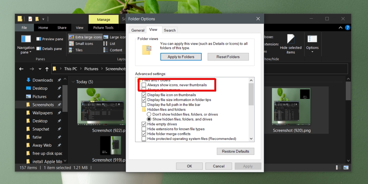 Thumbnails Windows 10